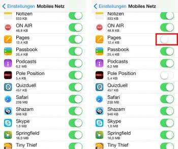 Apps Verwendung des mobilen Netzes am iPhone verbieten