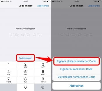 iPhone Code mit Buchstaben und Zahlen einrichten