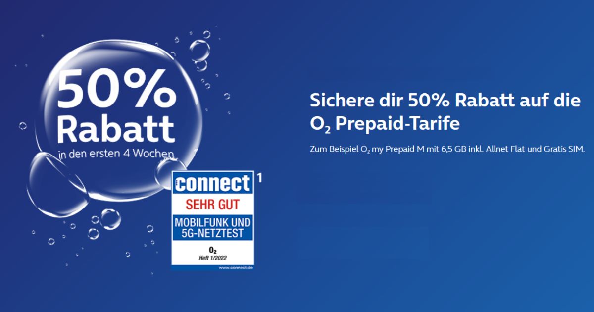 o2 Prepaid Tarife mit 50% Rabatt auf die Grundgebühr