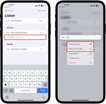 Kontaktlisten erstellen auf dem iPhone