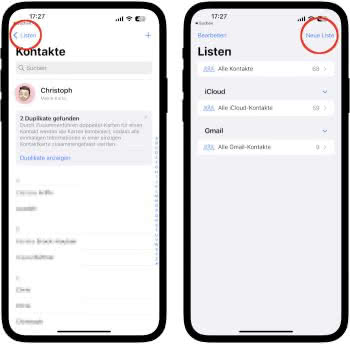 Kontaktlisten erstellen auf dem iPhone
