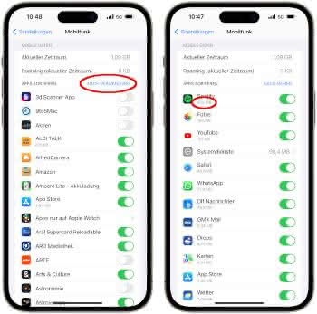 Datenfresser finden: Mobilen Datenverbrauch von iPhone-Apps anzeigen
