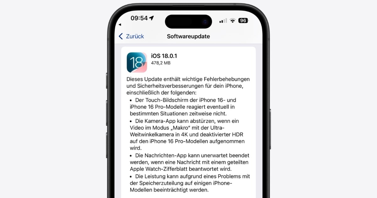 iOS 18.0.1 Update behebt wesentliche Fehler & verbessert die Performance iOS 18.0.1 Update behebt wesentliche Fehler & verbessert die Performance